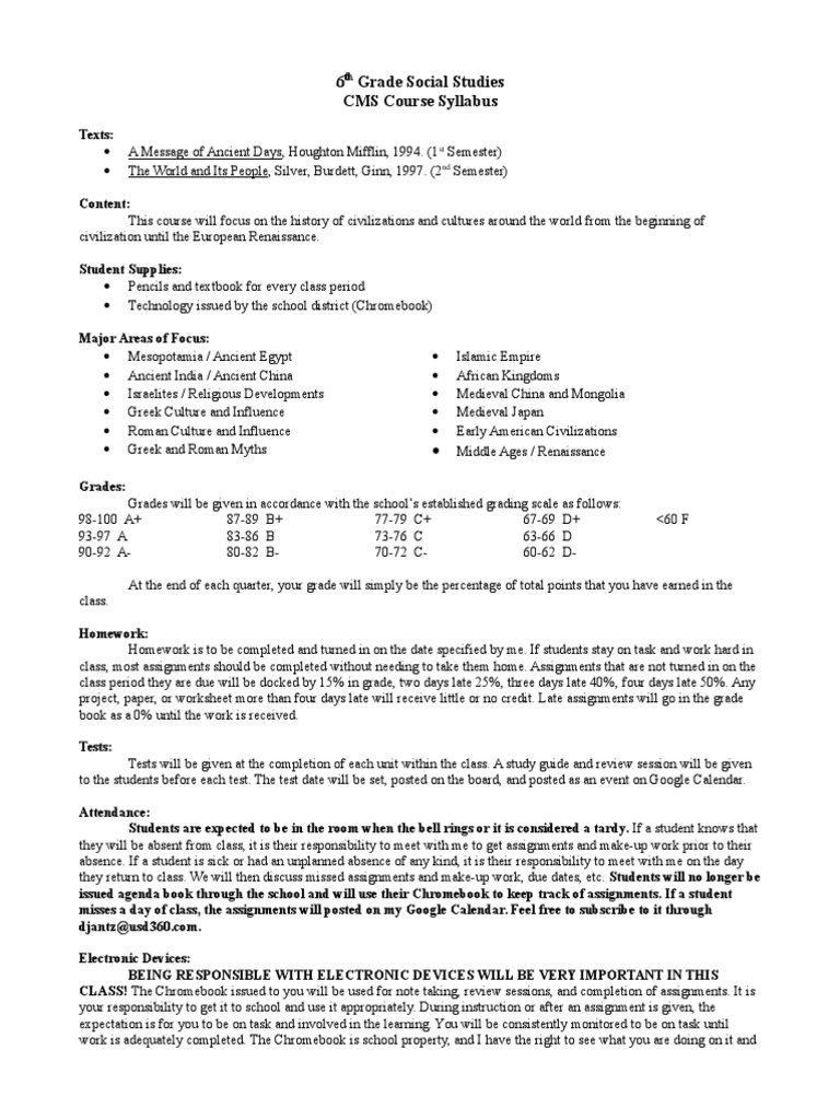 Ancient World History Syllabus | PDF | Homework | Ancient History