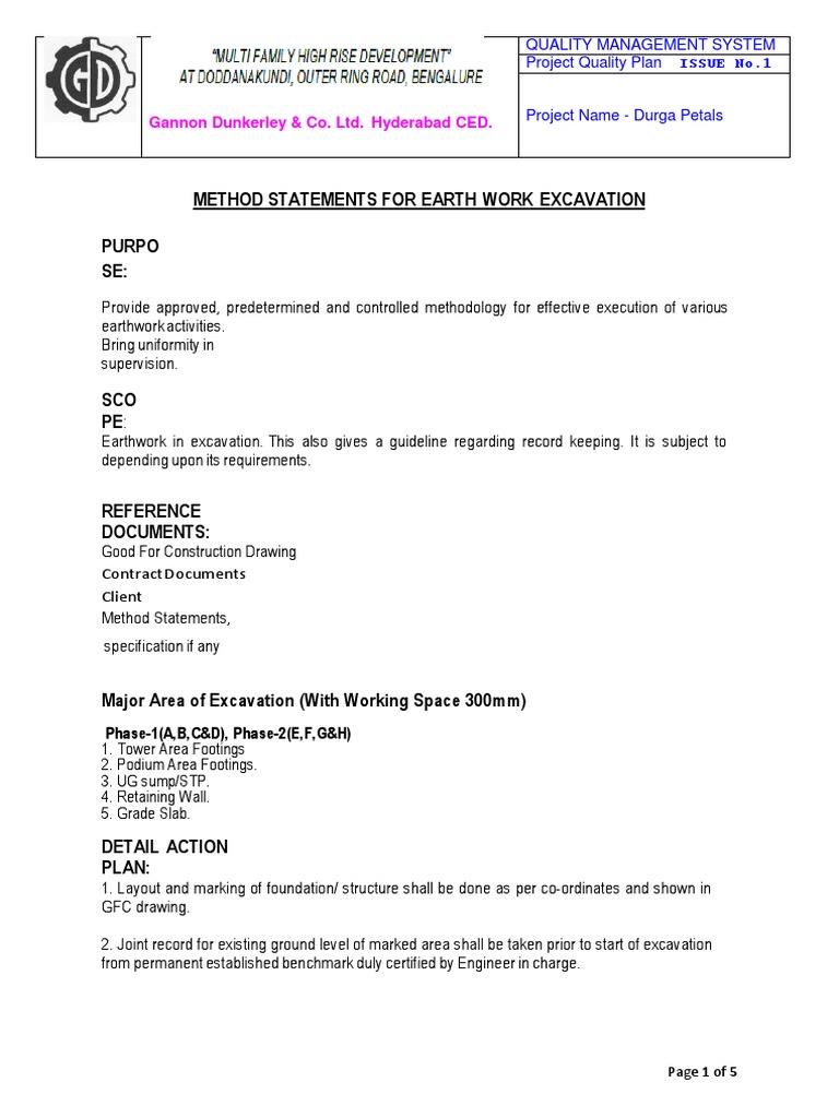 Method Statements For Earth Work Excavation | PDF | Excavation ...