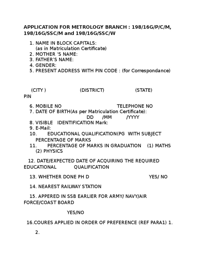 Application For Metrology Branch | PDF