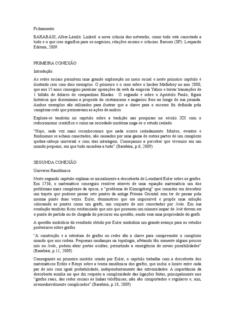 Fichamento Linked, A Nova Ciencia Dos Networks Barabasi | PDF | Teoria ...