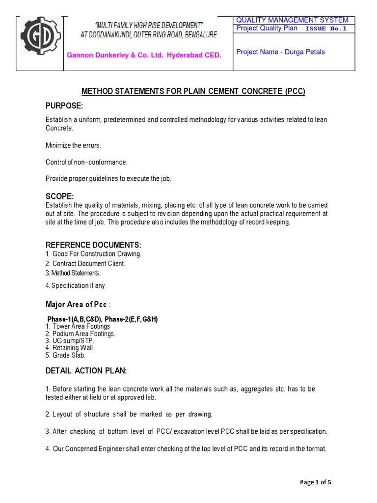 Method Statements For Plain Cement Concrete | Concrete | Economic Sectors