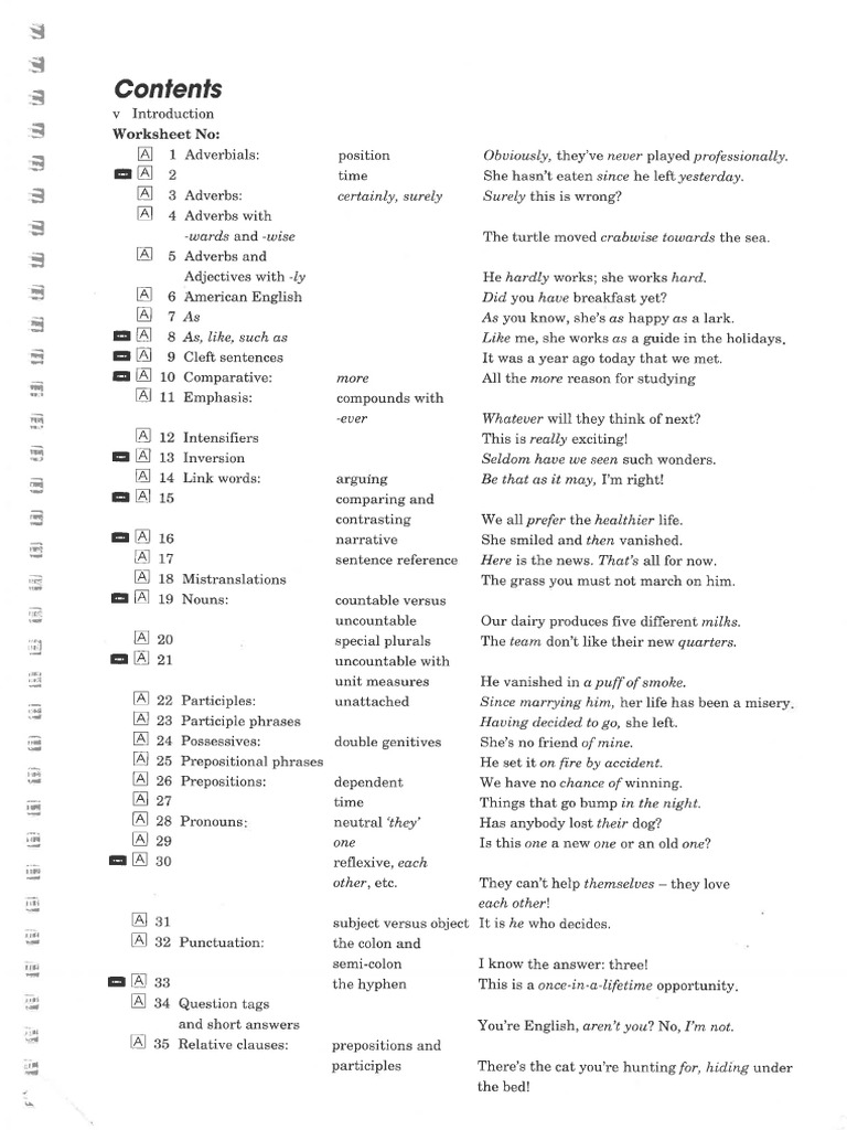 Advanced Grammar Worksheets Contents - 26 | PDF