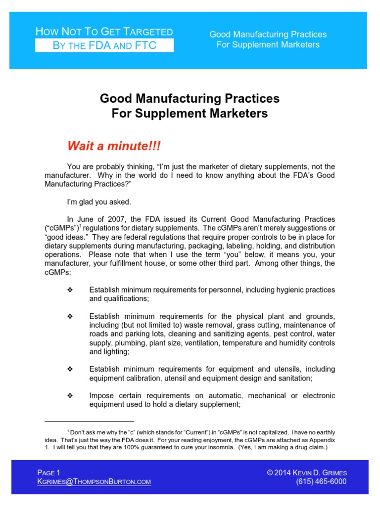 CGMP Regulations for Supplement Marketers (With CGMP Regulations ...