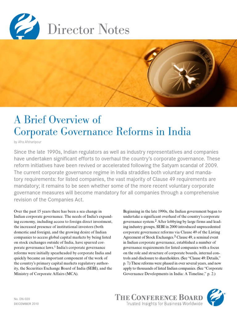 Corporate Governance Reforms in India | PDF | Corporate Governance ...
