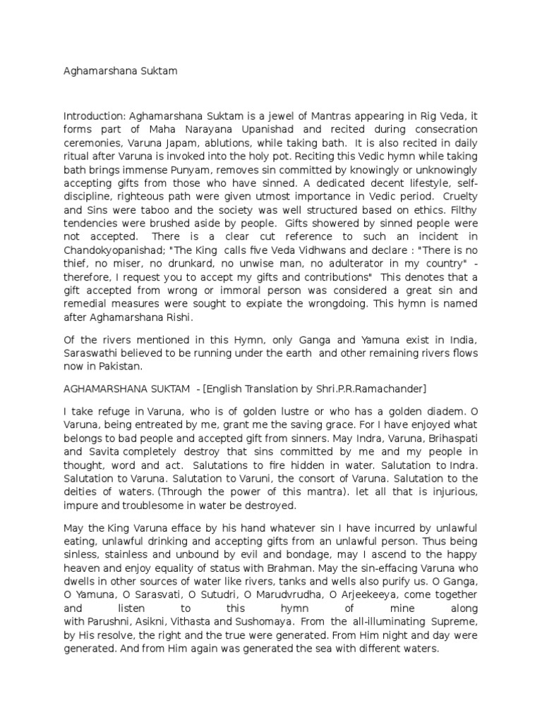 Meaning of Aghamashana Suktam | PDF | Vedas | Heaven