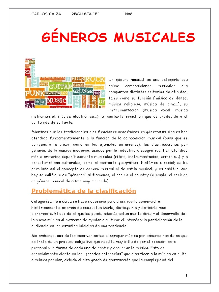 Definición y Evolución de Géneros Musicales | PDF | Música pop | Rock ...