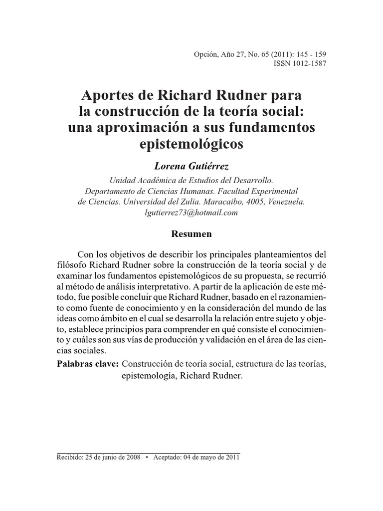 Aportes de Richard Rudner para La Construcción de La Teoría Socialuna ...