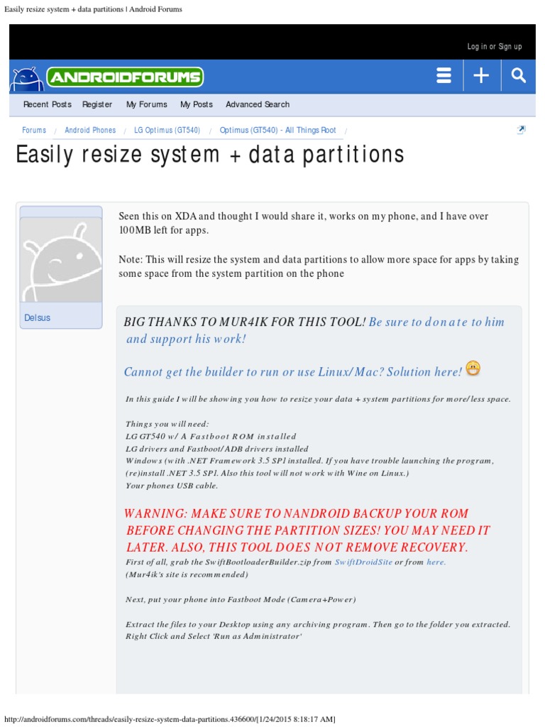 Easily Resize System + Data Partitions - Android Forums | PDF | Android (Operating System) | Booting
