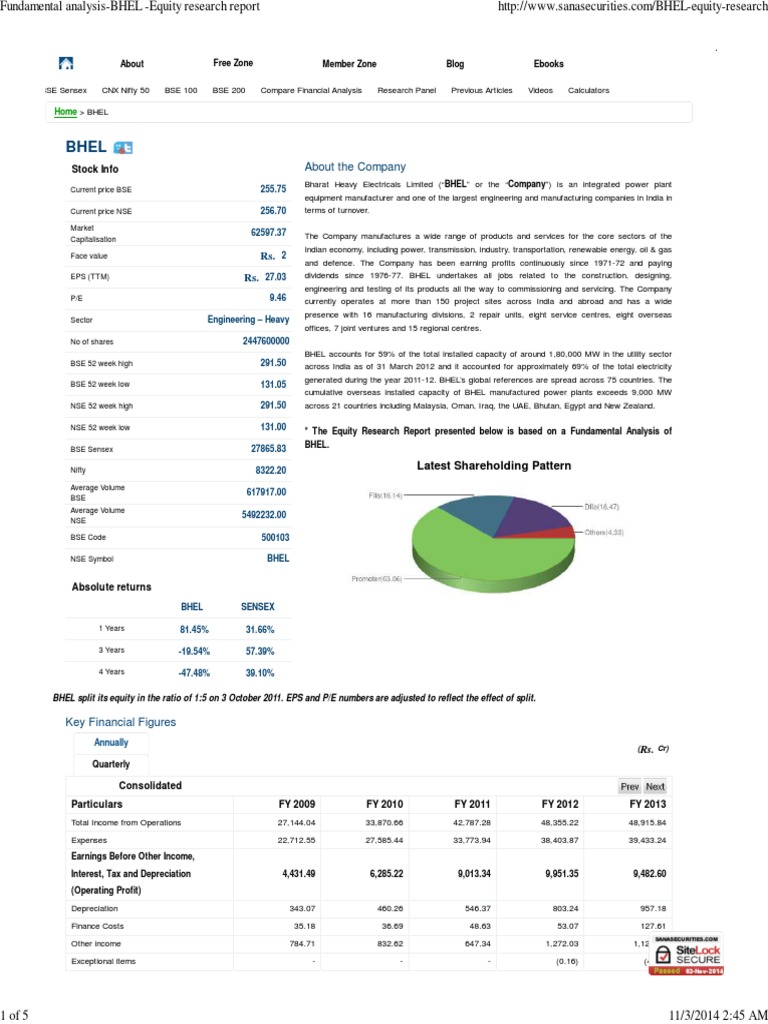 Fundamental Analysis-BHEL - Equity Research Report | PDF | Investing ...