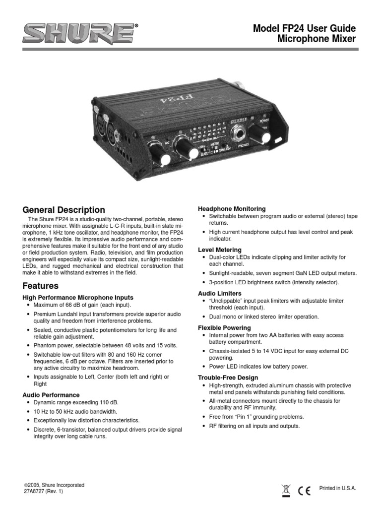 Shure 2 Channel Mixer | PDF | Microphone | Headphones