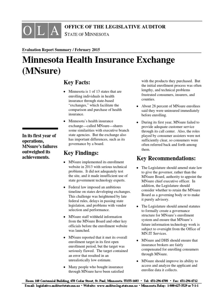 Minnesota Health Insurance Exchange (Mnsure) : Key Facts | PDF | Health ...