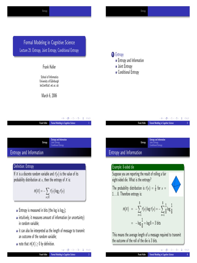 Lecture25 - Lecture25Entropy, Joint Entropy, ConditionalEntropy | PDF ...