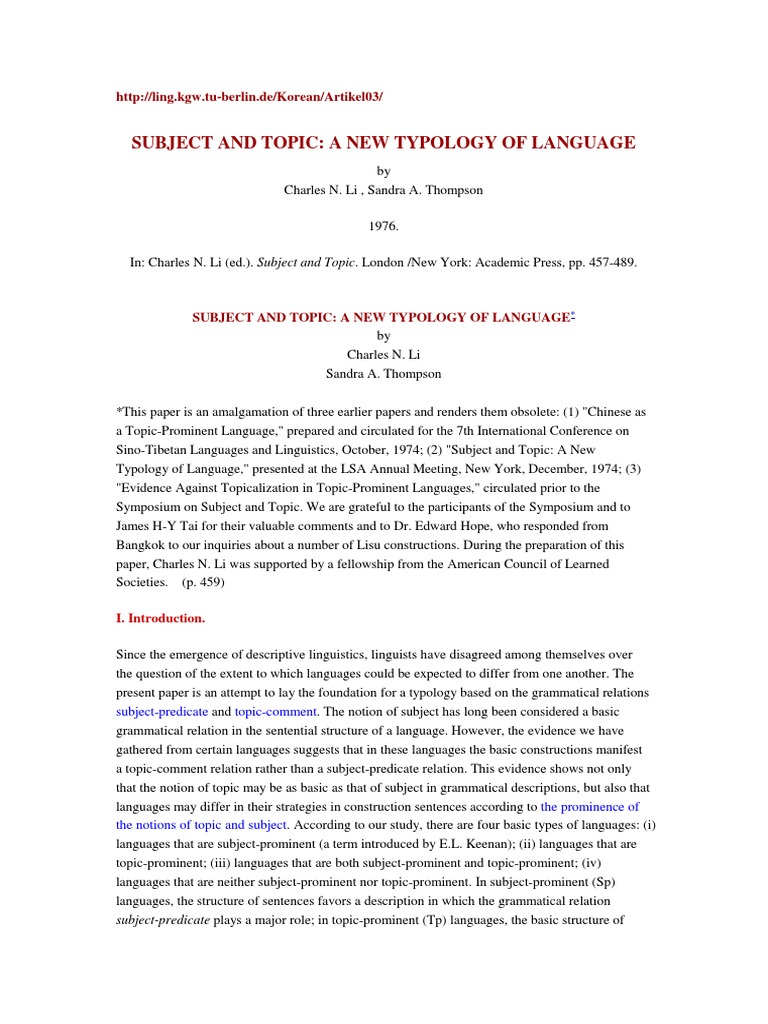 Subject and Topic | PDF | Subject (Grammar) | Phrase