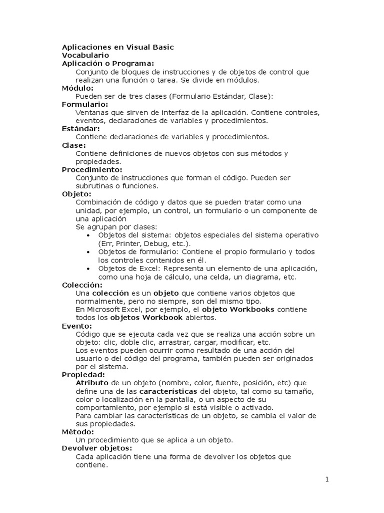Aplicaciones en Visual Basic | PDF | Objeto (informática) | Básico