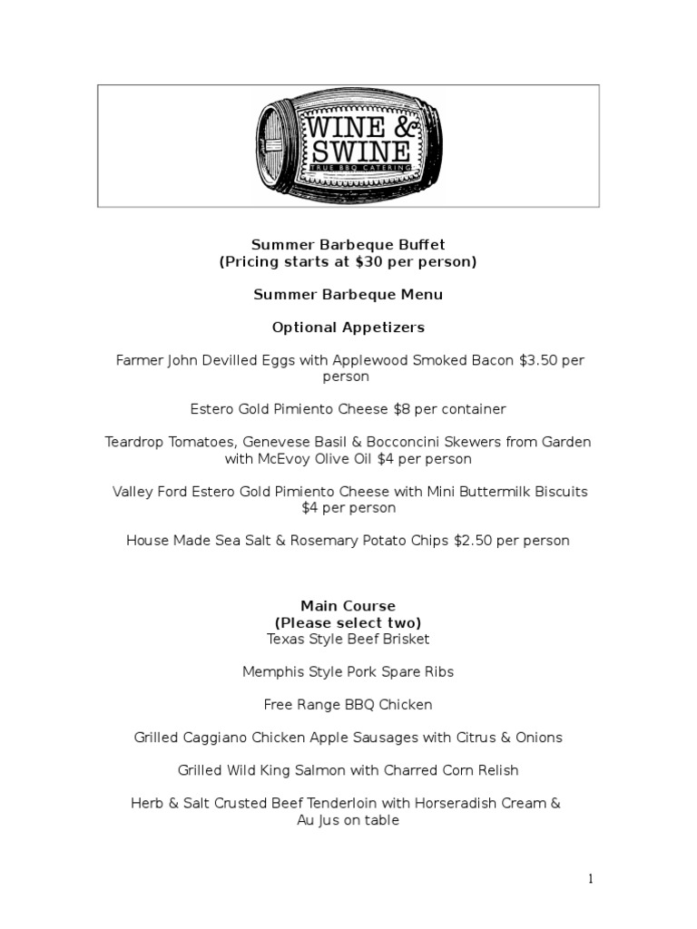 Summer BBQ Buffet Menu & Pricing | PDF