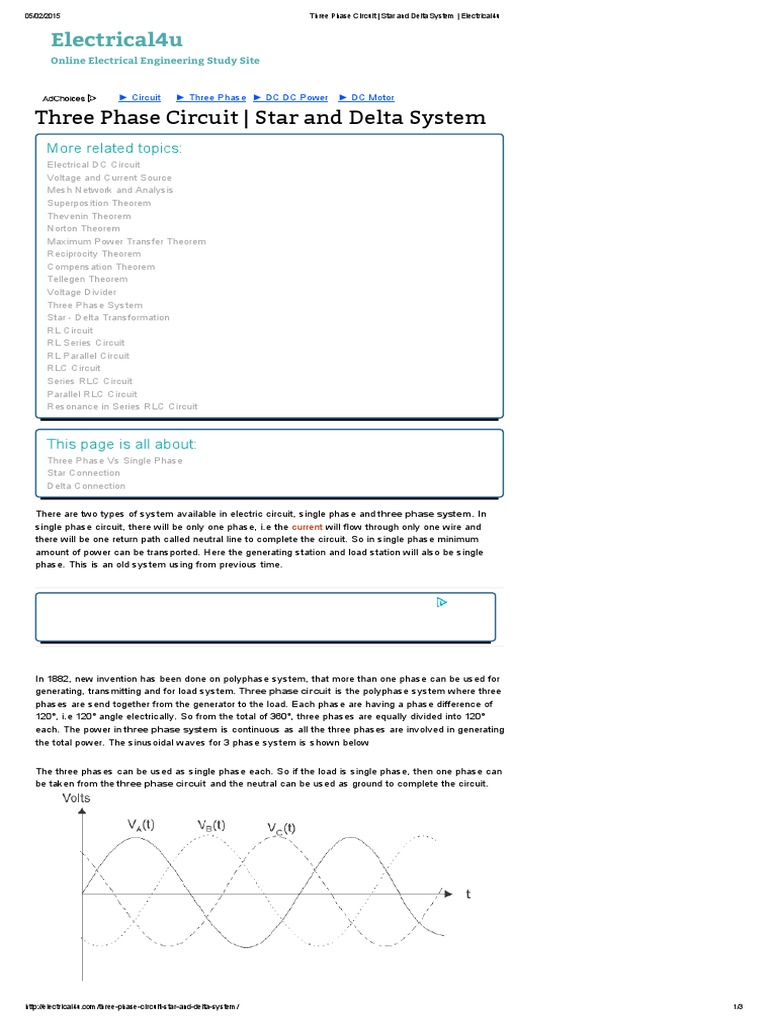 Three Phase Circuit - Star and Delta System - Electrical4u | PDF ...