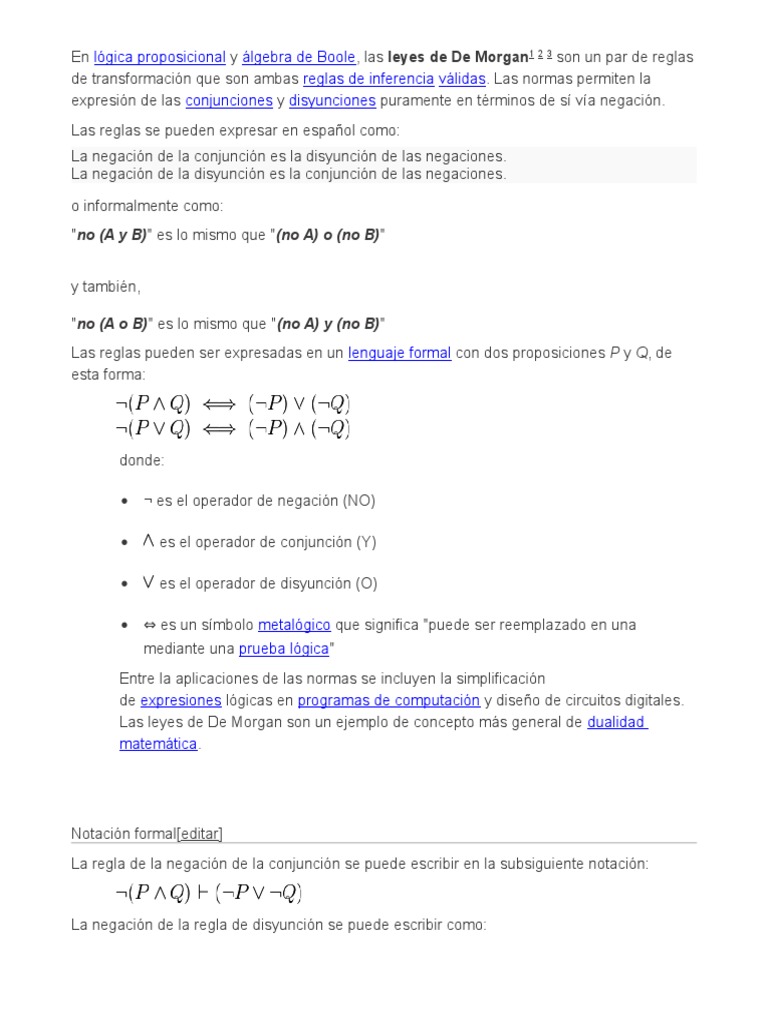 Leyes de Morgan | PDF | Sintaxis (Lógica) | Lógica