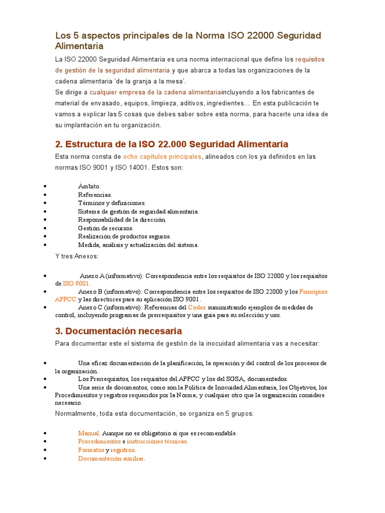 Los 5 Aspectos Principales de La Norma ISO 22000 Seguridad Alimentaria ... Los 5 Aspectos Principales de La Norma ISO 22000 Seguridad Alimentaria ...