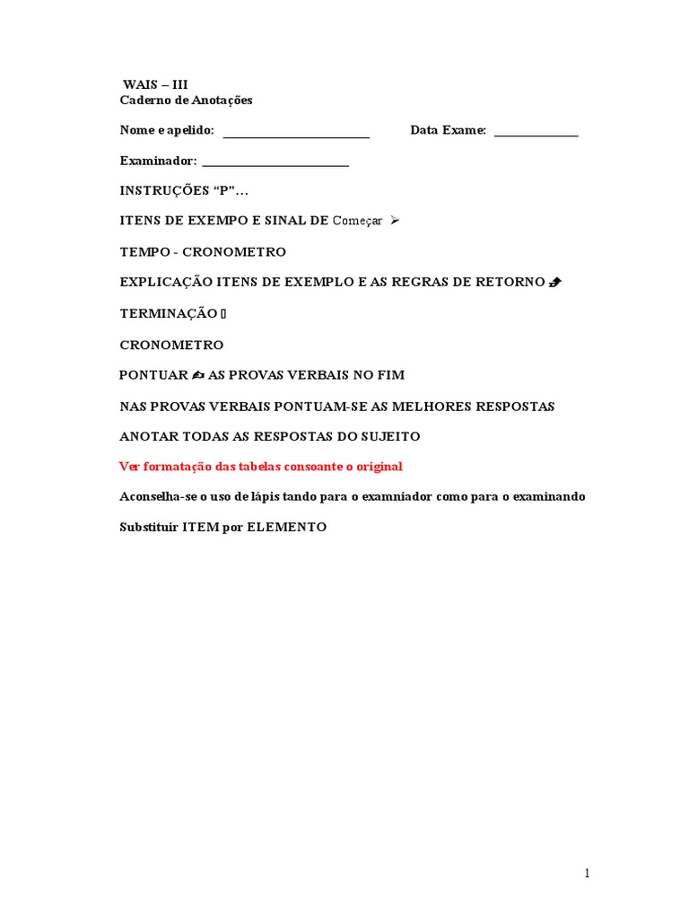 WAIS Protocolo Portugues - Modificado | PDF | Assunto (gramática) | Natureza