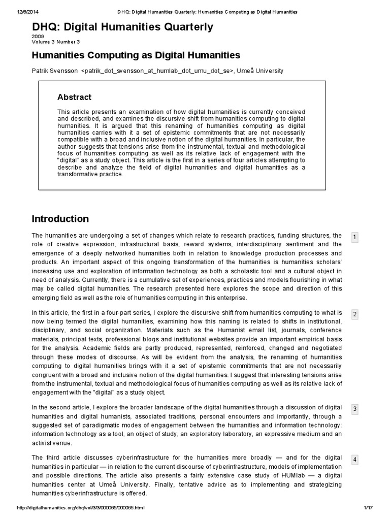 DHQ - Digital Humanities Quarterly - Humanities Computing As Digital ...