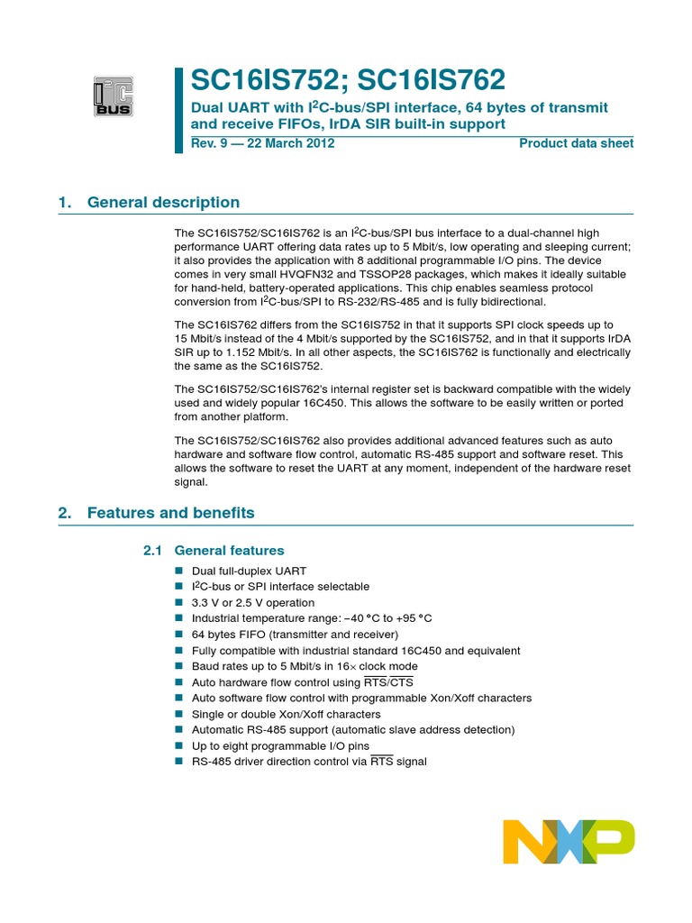 Sc16is752 Sc16is762 Spi2uart | PDF | Data | Computer Networking