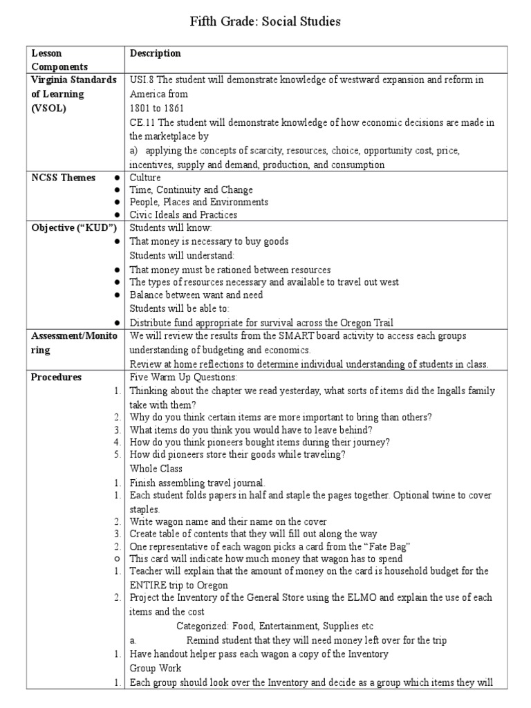 Fifth Grade History Lesson | PDF | Inventory | Cognition
