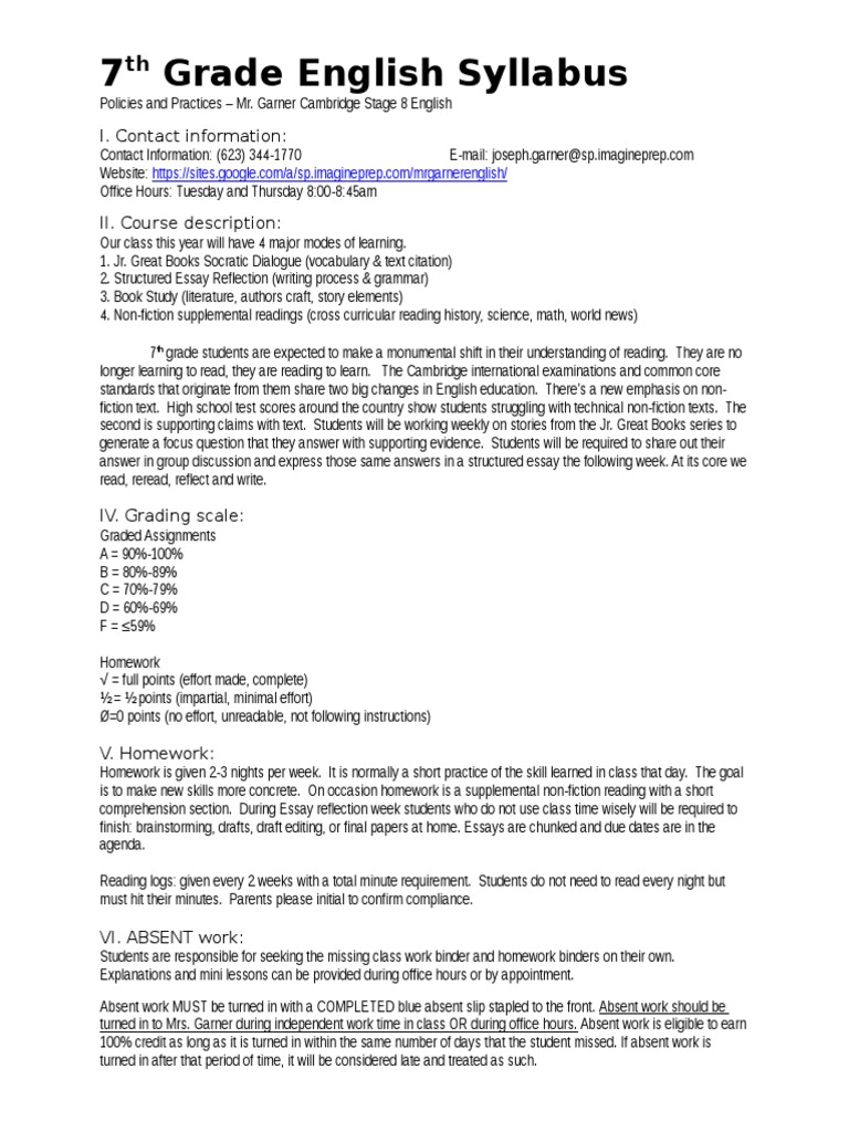 Cambridge Grade 7 English Syllabus | PDF | Homework | Educational ...