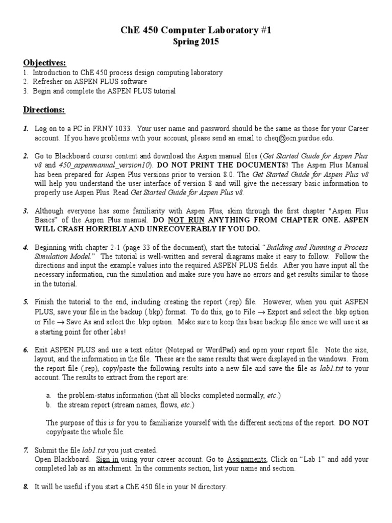 Introduction to ASPEN PLUS Process Simulation Software Through Tutorial ...