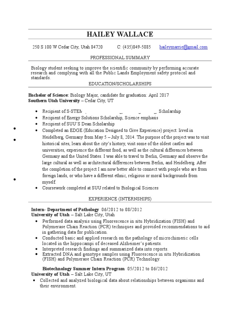 Hailey Wallace: Biology Student Profile | PDF | Self-Improvement | Wellness
