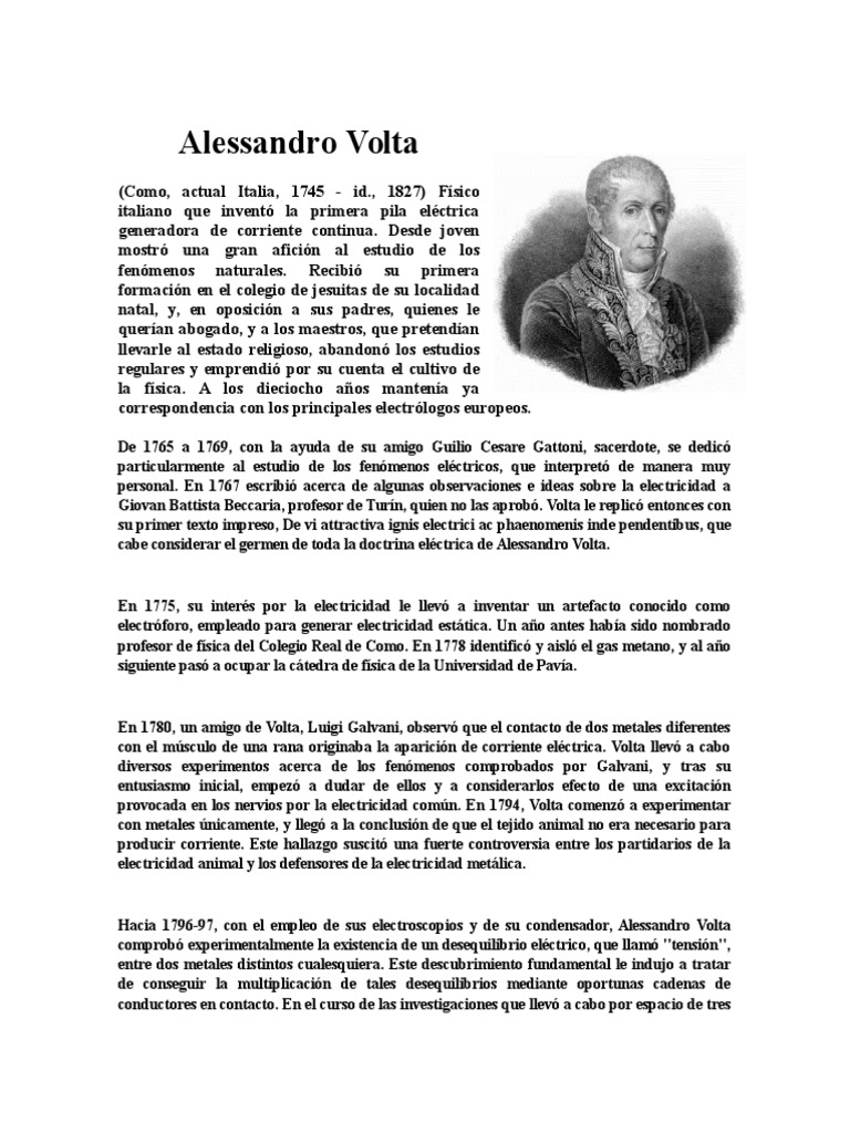 Biografia Alessandro Volta | Electromagnetismo | Electricidad