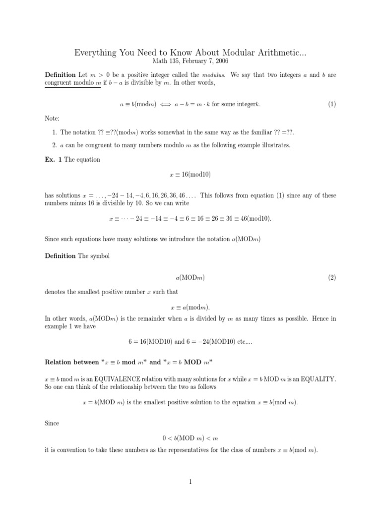 Modular Arithmetic | PDF | Mathematical Concepts | Number Theory