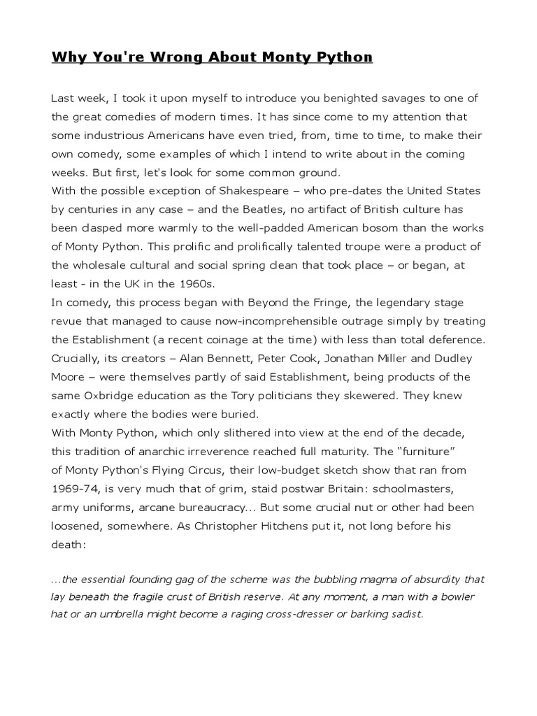 Why You're Wrong About Monty Python | PDF | Monty Python ...