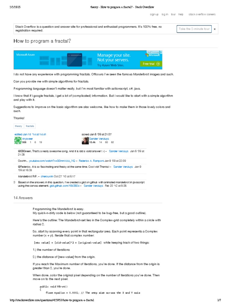 How To Program A Fractal Stack Overflow Pdf Fractal Mathematical Concepts