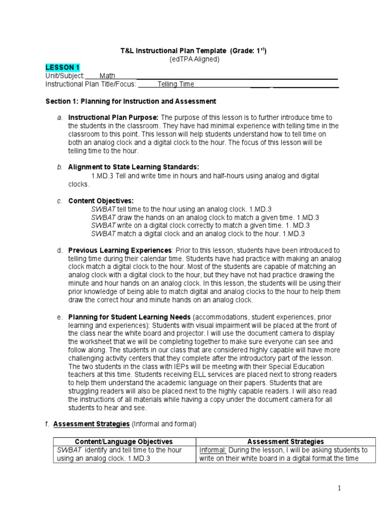 Edtpa Lessons | PDF | Educational Assessment | Special Education