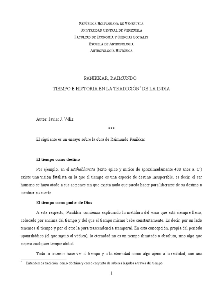 Raimundo Panikkar - Tiempo e Historia en La Tradición de La India | PDF ...