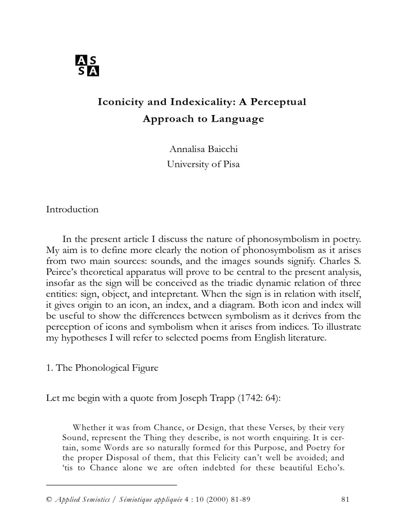 Iconicity and Indexicality: A Perceptual Approach To Language | PDF ...