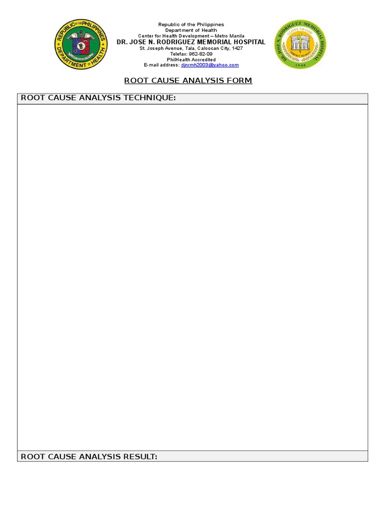 Root Cause Analysis Form - Dr. Jose N. Rodriguez Hospital | PDF