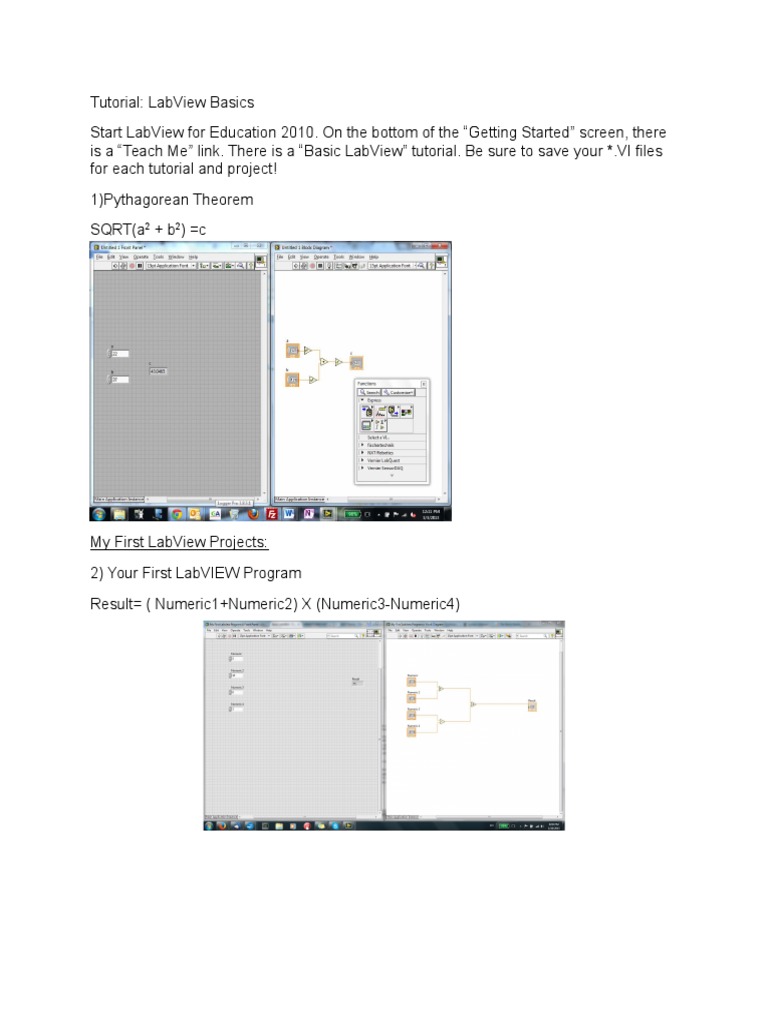Basic Labview Tutorial Worksheet | PDF | Control Flow | Square Root