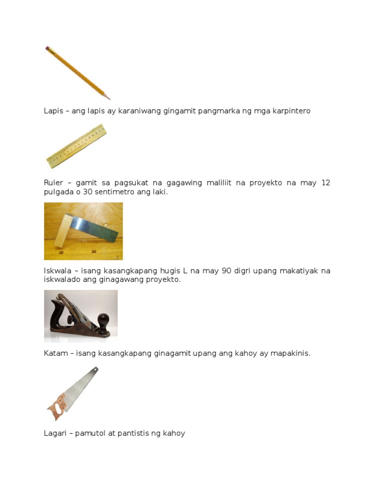 Mga Kagamitan Ng Karpintero With Name