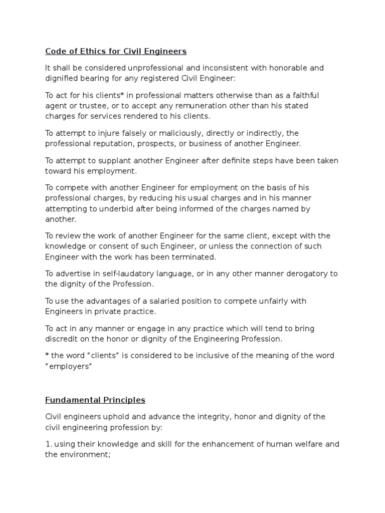 Code of Ethics for Civil Engineers | PDF | Engineer | Profession