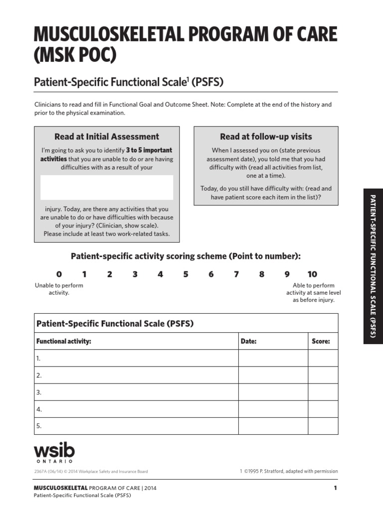 Musculoskeletal Program of Care (MSK Poc) : Patient-Specific Functional ...