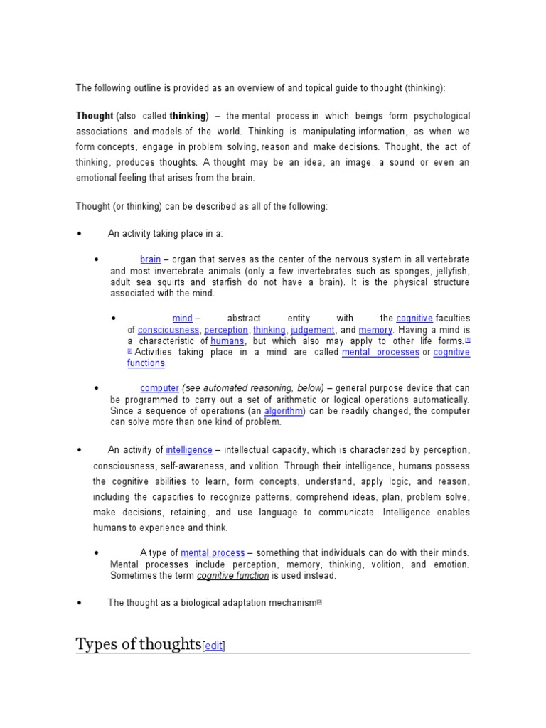 Types of Thoughts: Thought (Also Called Thinking) - The Mental Process ...
