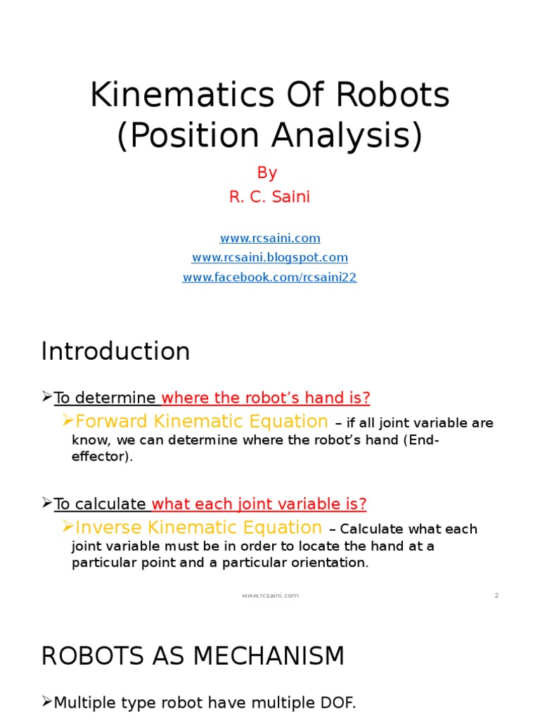 Kinematics Of Robots Pdf Cartesian Coordinate System Kinematics