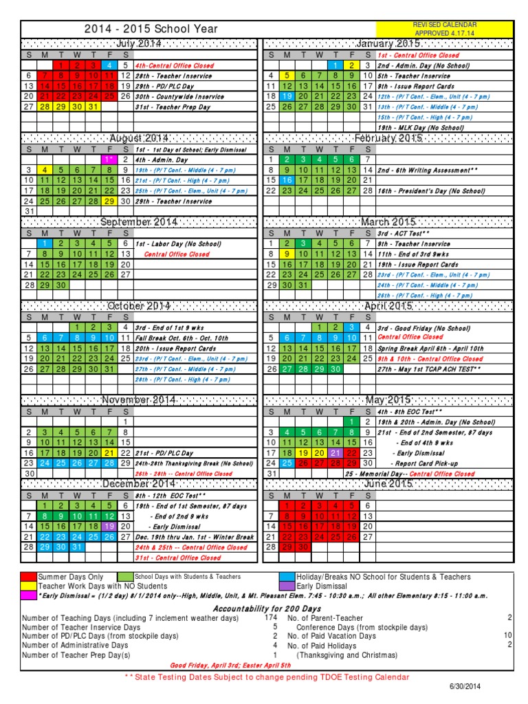 Mcps Calendar 2014-2015 | PDF