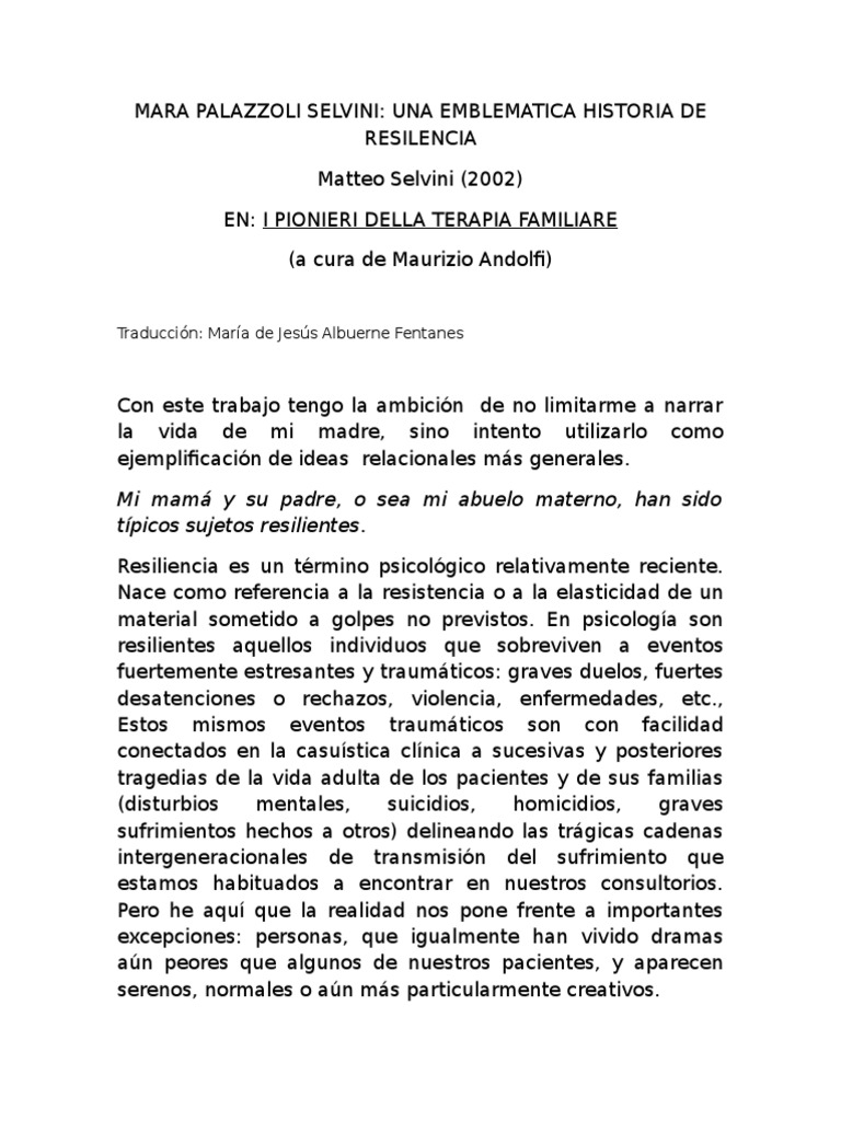 Mara Palazzoli Selvini | PDF | Psicoterapia | Amor