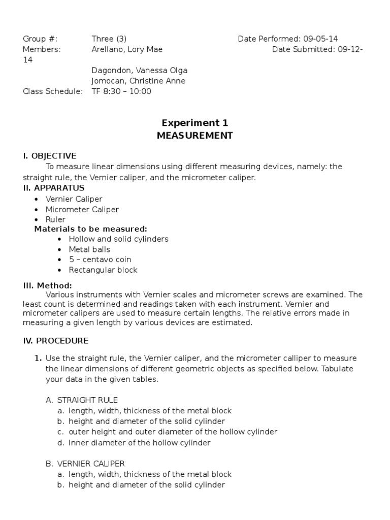 Experiment 1 Physics74 | Download Free PDF | Accuracy And Precision ...