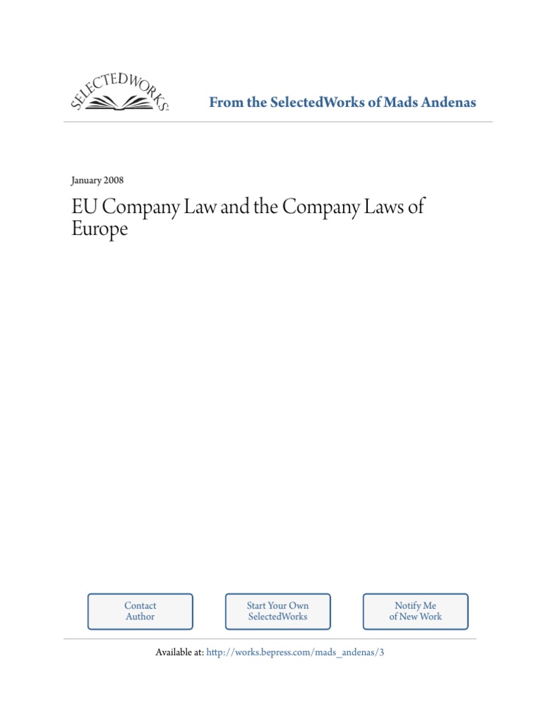 Andenas On European Company Law | PDF | European Union Law | European ...