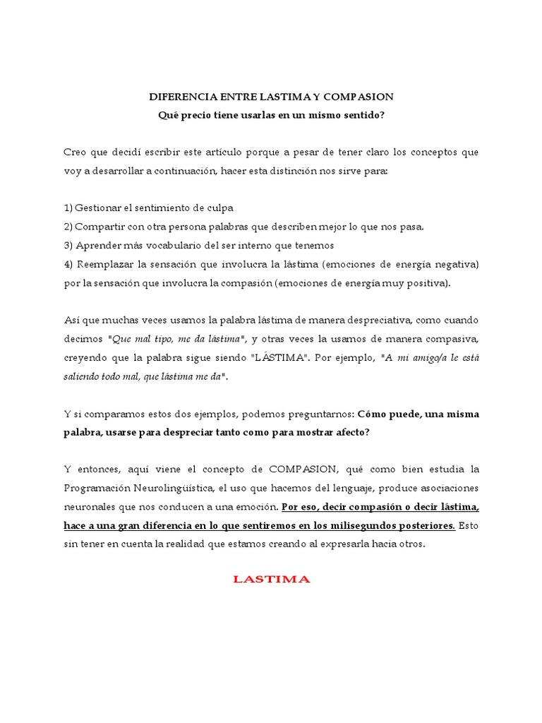 Diferencia Entre Lastima y Compasion | PDF | Compasión | Las emociones