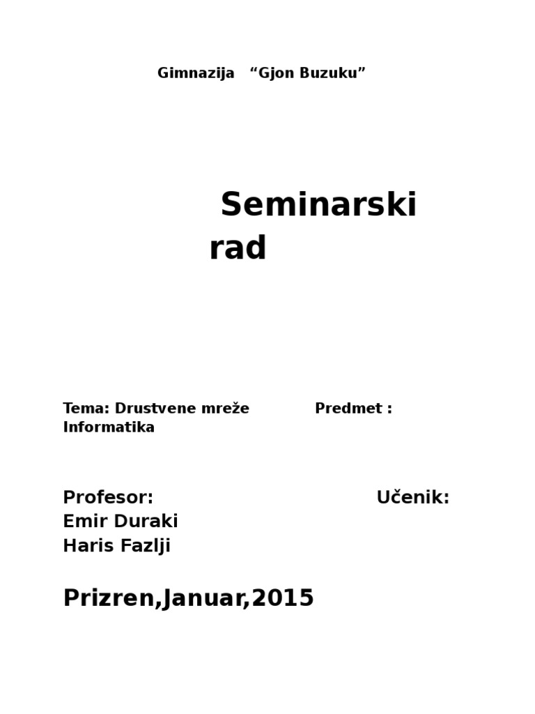 Seminarski Rad Original Kako Treba | PDF