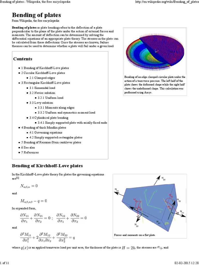 Bending of Plates - Wikipedia, The Free Encyclopedia | PDF | Bending ...